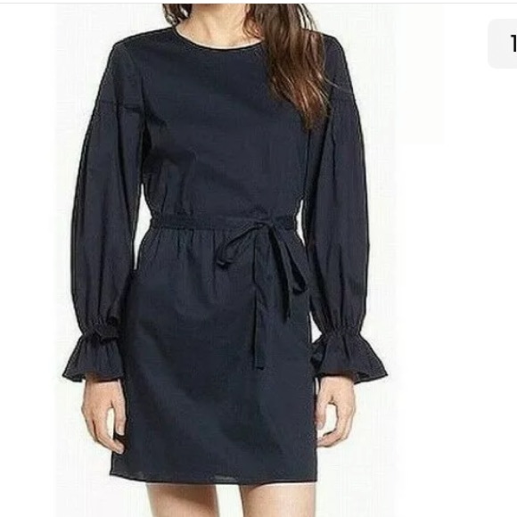 Wayf | Dresses | Wayf Jeane Bell Sleeve Navy Blue Poplin Dress | Poshmark